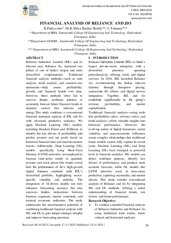 (PDF) FINANCIAL ANALYSIS OF RELIANCE AND JIO