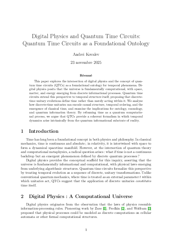 (PDF) Digital Physics and Quantum Time Circuits: Quantum Time Circuits ...