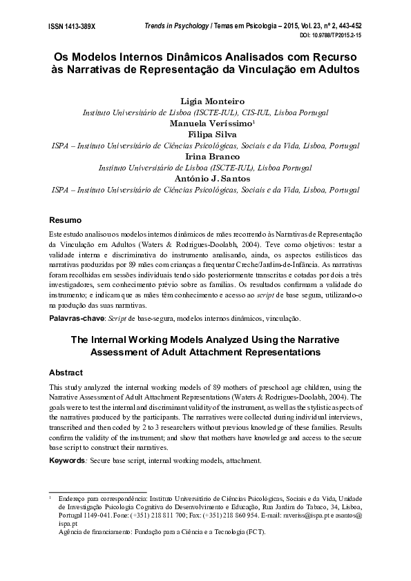 (PDF) The internal working models analyzed using the narrative ...