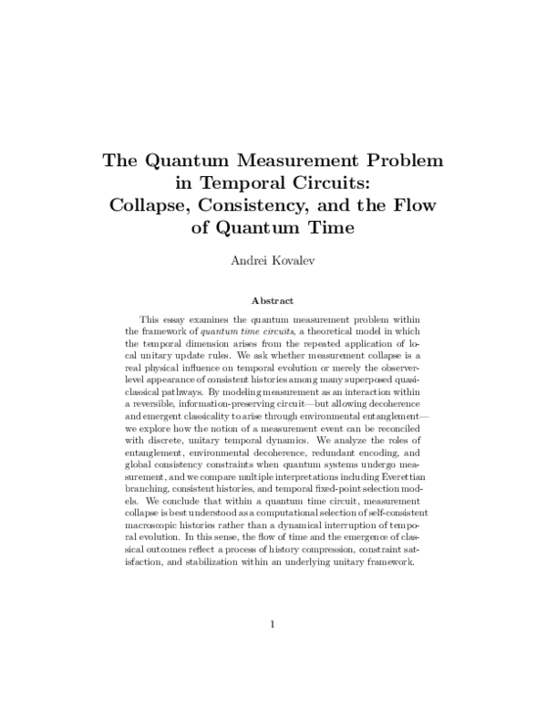 (PDF) The Quantum Measurement Problem in Temporal Circuits: Collapse ...