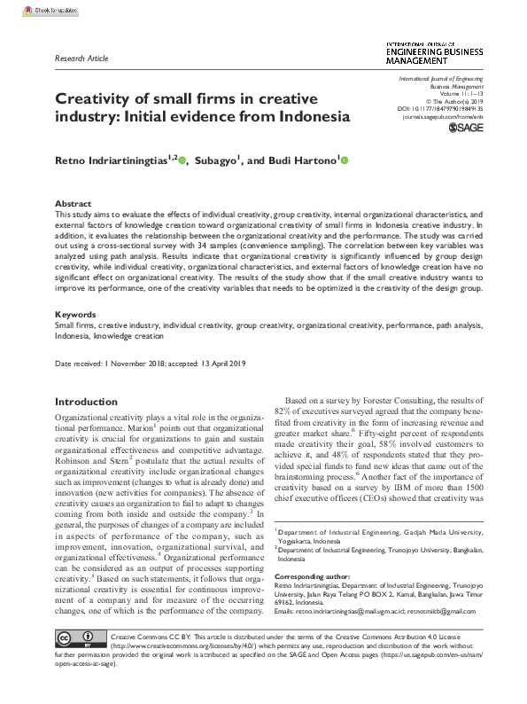 (PDF) Creativity of small firms in creative industry: Initial evidence ...