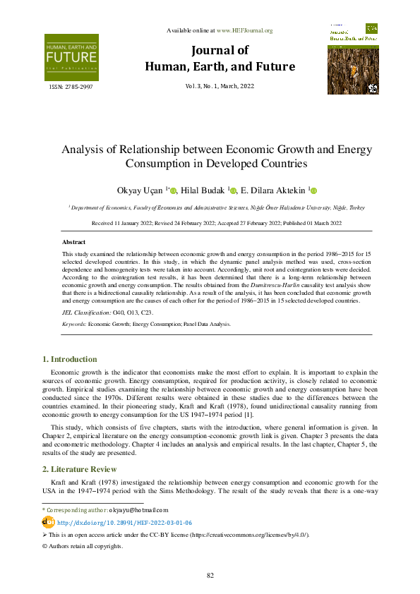 (PDF) Analysis of Relationship between Economic Growth and Energy ...