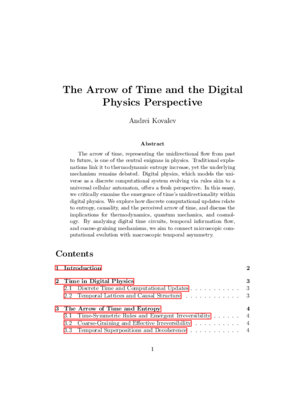 (PDF) The Arrow of Time and the Digital Physics Perspective