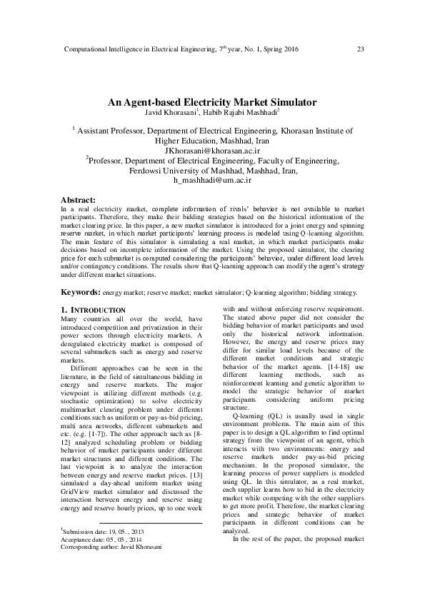 (PDF) An Agent-based Electricity Market Simulator
