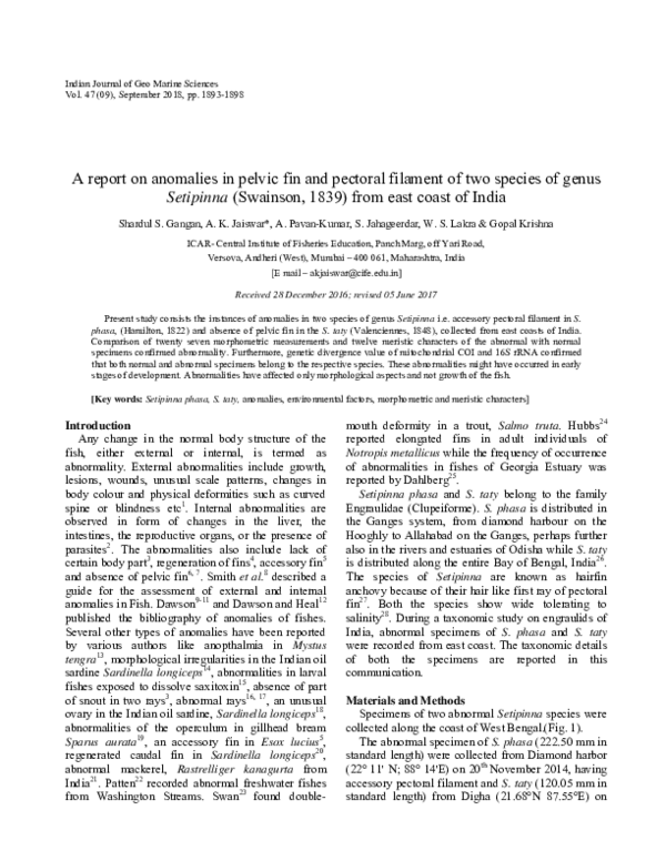 (PDF) A report on anomalies in pelvic fin and pectoral filament of two ...