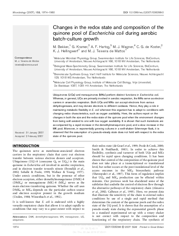 (PDF) Changes in the redox state and composition of the quinone pool of ...