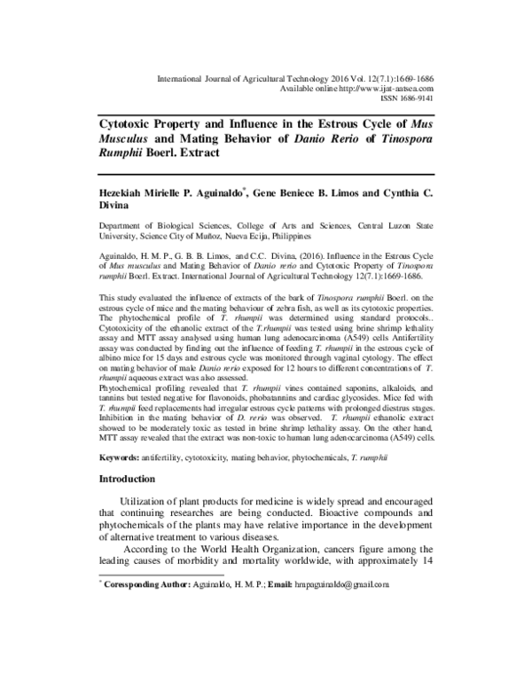 (PDF) Cytotoxic Property and Influence in the Estrous Cycle of Mus ...