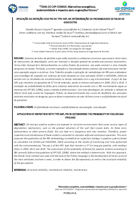 (PDF) Aplicação Da Inspeção Com Pig Do Tipo MFL Na Determinação Da ...