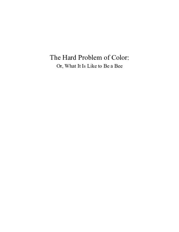 (PDF) The Hard Problem of Color: Or, What It Is Like to Be a Bee