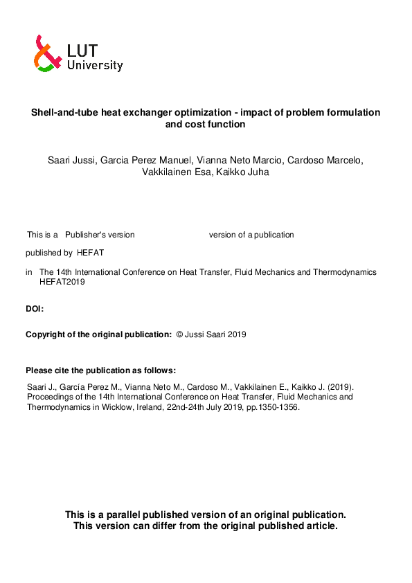 (PDF) Shell-and-tube heat exchanger optimization - impact of problem ...