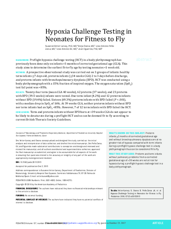 (PDF) Hypoxia Challenge Testing in Neonates for Fitness to Fly