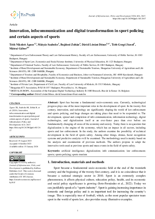 (PDF) Innovation, infocommunication and digital transformation in sport ...