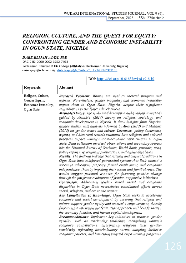 (PDF) RELIGION, CULTURE, AND THE QUEST FOR EQUITY: CONFRONTING GENDER ...