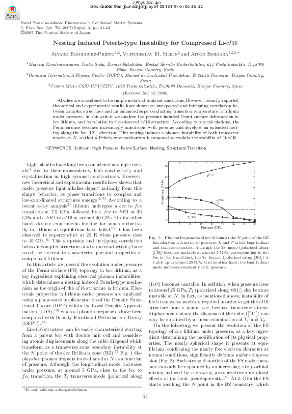 (PDF) Nesting Induced Peierls-Type Instability for Compressed Li-cI16