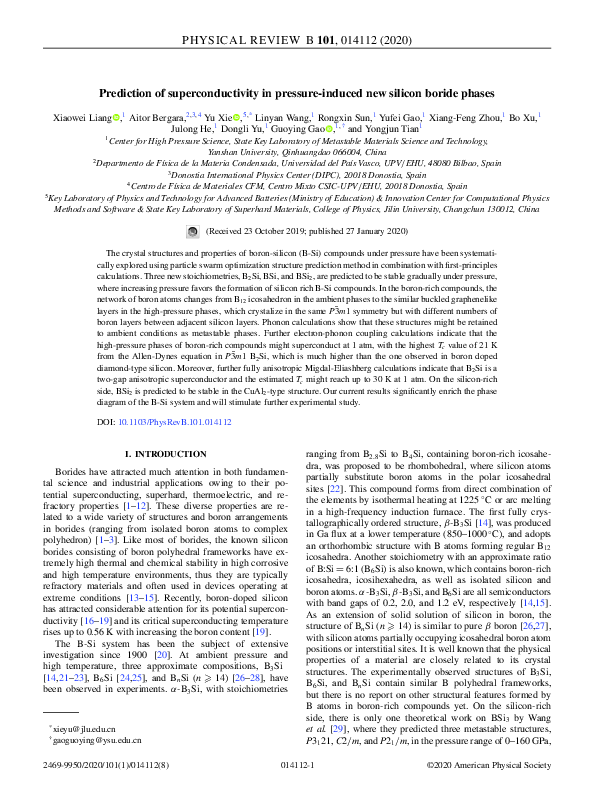 (PDF) Prediction of superconductivity in pressure-induced new silicon ...