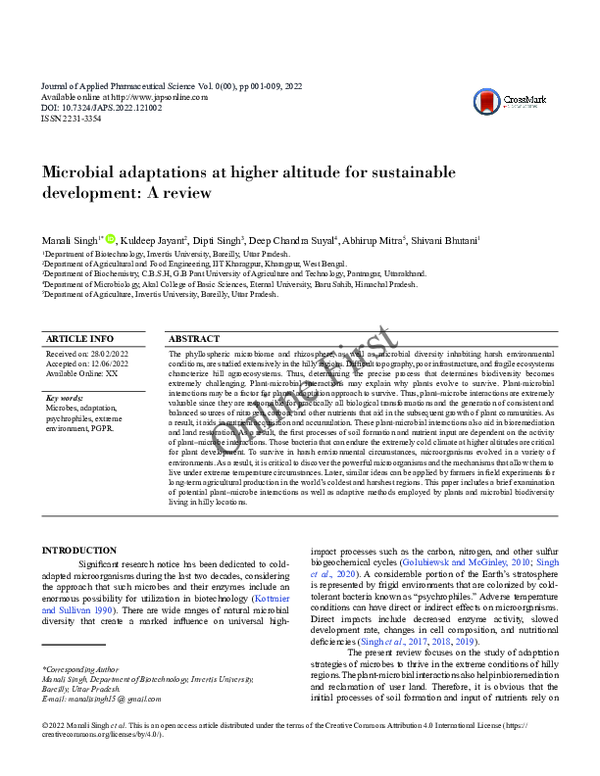 (PDF) Microbial adaptations at higher altitude for sustainable ...