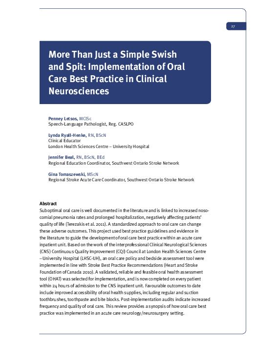 (PDF) More than Just a Simple Swish and Spit: Implementation of Oral ...