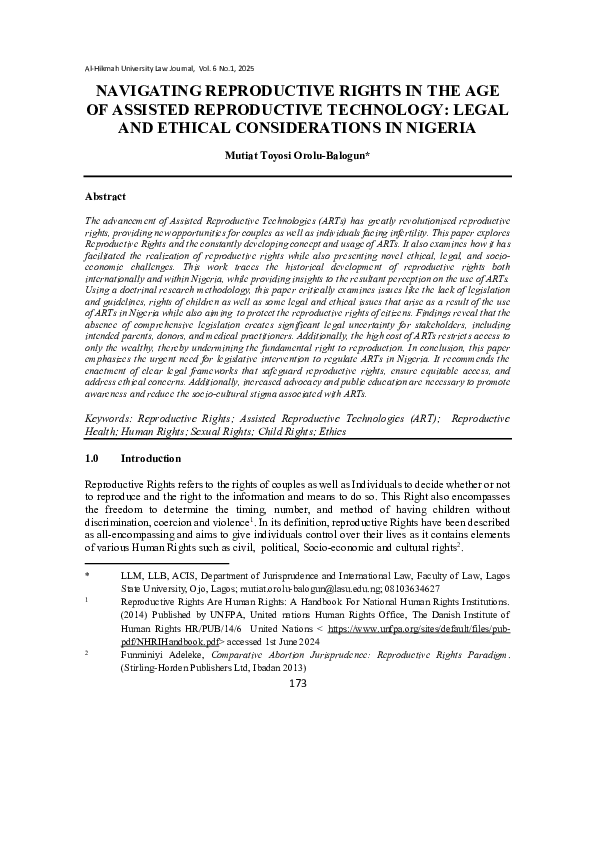 (PDF) NAVIGATING REPRODUCTIVE RIGHTS IN THE AGE OF ASSISTED ...