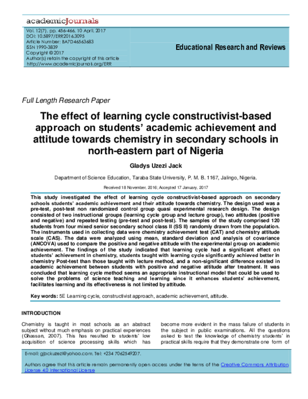 (PDF) The effect of learning cycle constructivist-based approach on ...