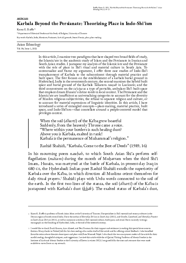 (PDF) Karbala Beyond the Persianate: Theorizing Place in Indo-Shiʿism