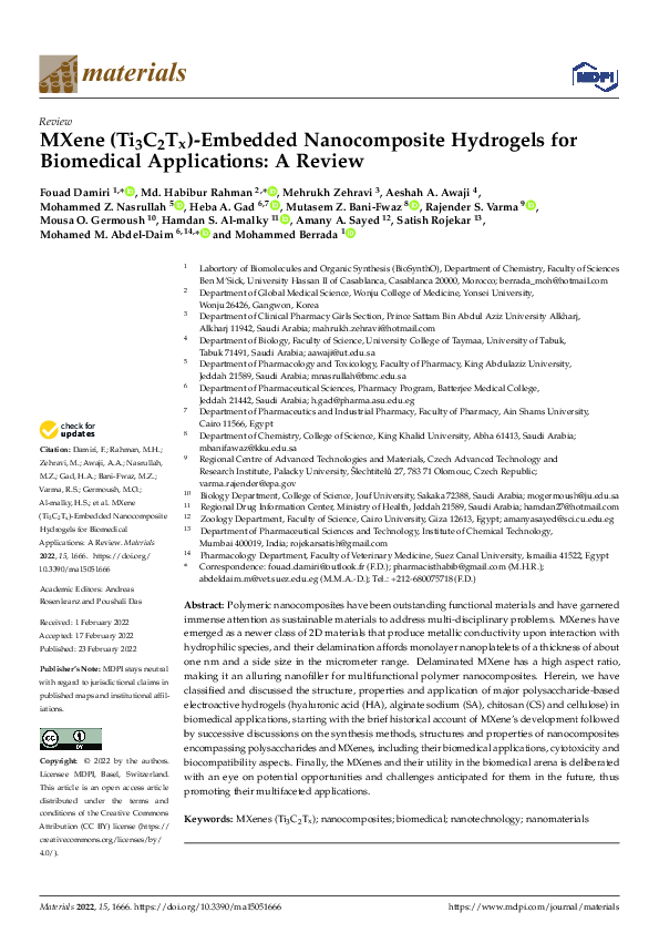 (PDF) MXene (Ti3C2Tx)-Embedded Nanocomposite Hydrogels for Biomedical ...