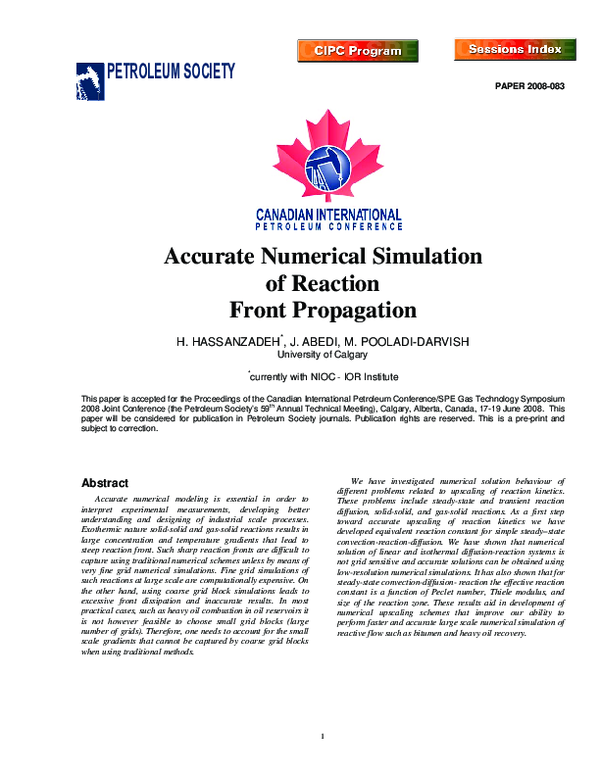 (PDF) Accurate Numerical Simulation of Reaction Front Propagation