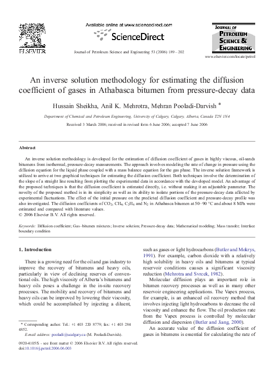 (PDF) An inverse solution methodology for estimating the diffusion ...