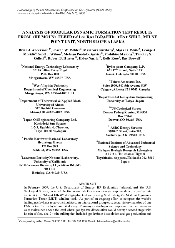 (PDF) Analysis of modular dynamic formation test results from the Mount ...