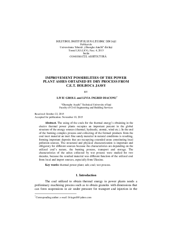 (PDF) Improvement Possibilities of the Power Plant Ashes Obtained by ...
