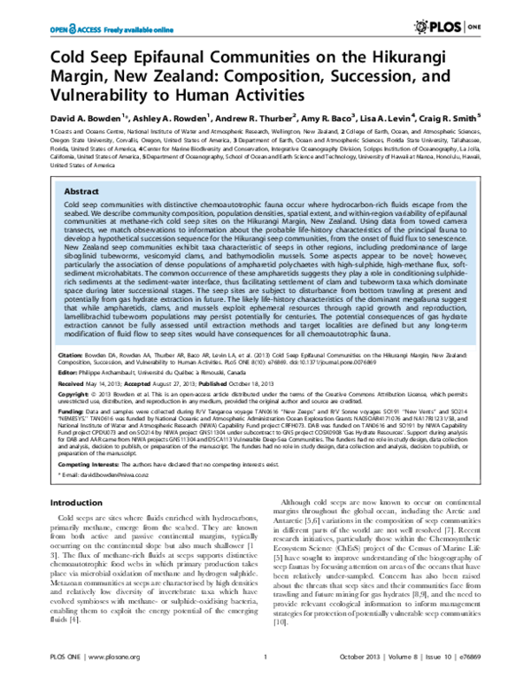 (PDF) Cold Seep Epifaunal Communities on the Hikurangi Margin, New ...
