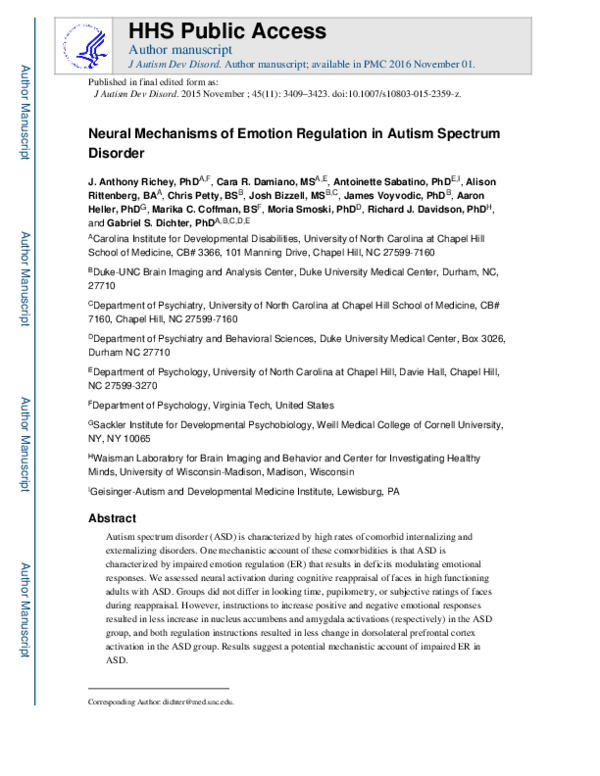 (PDF) Neural Mechanisms of Emotion Regulation in Autism Spectrum Disorder