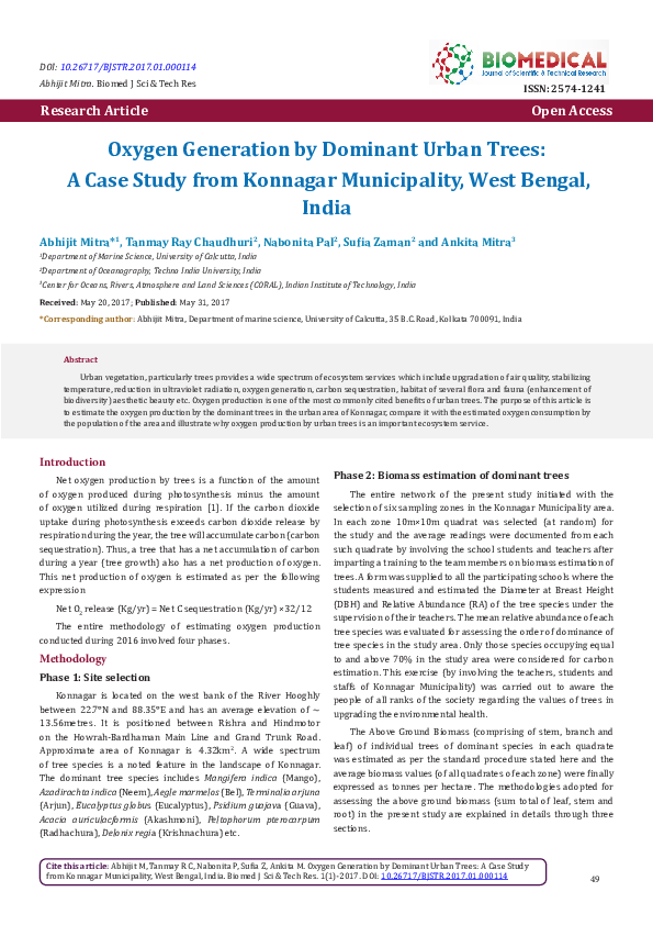 (PDF) Oxygen Generation by Dominant Urban Trees: A Case Study from ...