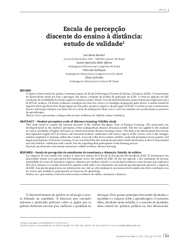 (PDF) Student perception scale of distance learning: Validity study