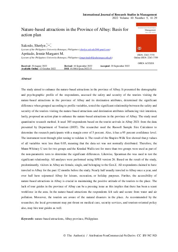 (PDF) Nature-based attractions in the Province of Albay: Basis for ...