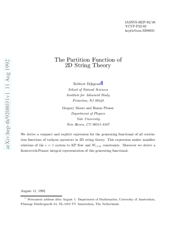 (PDF) The partition function of two-dimensional string theory
