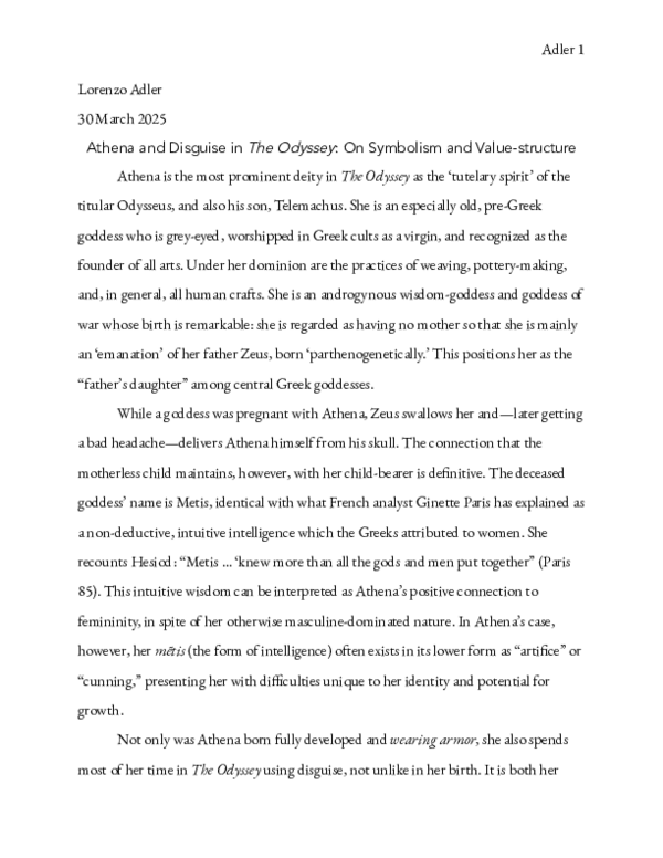 (PDF) The Goddess Athena and the Disguise Motif in Homer's "The Odyssey ...