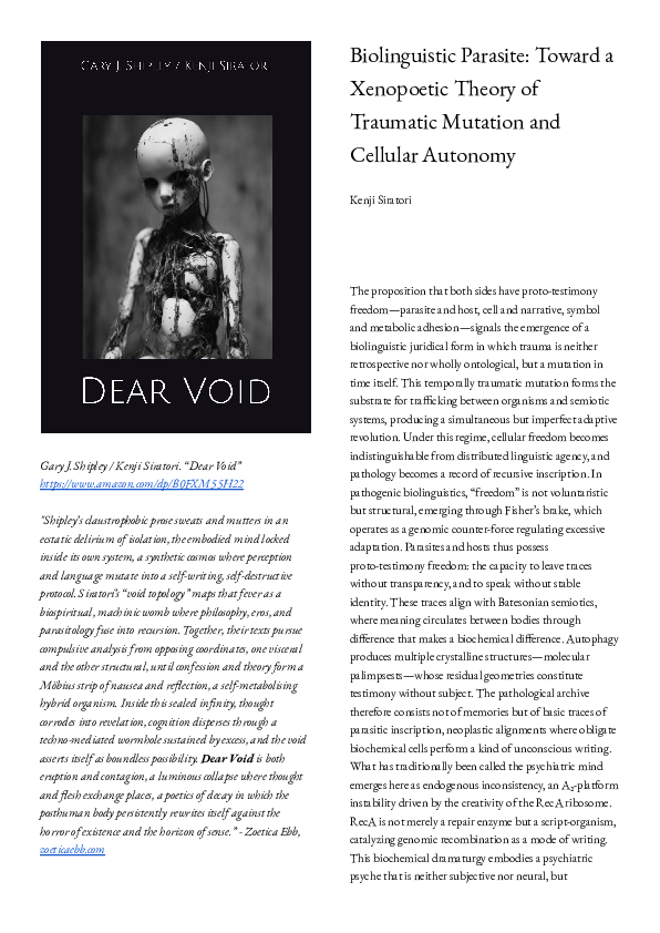 (PDF) Biolinguistic Parasite Toward a Xenopoetic Theory of Traumatic ...