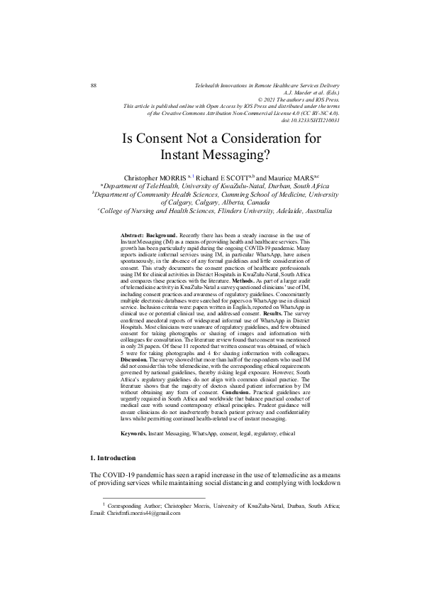 (PDF) Is Consent Not a Consideration for Instant Messaging?
