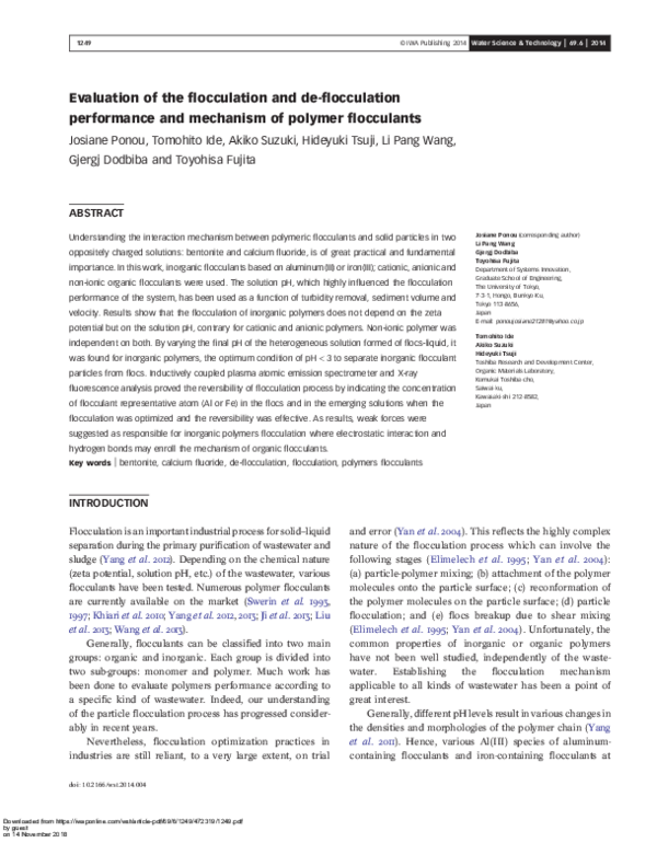 (PDF) Evaluation of the flocculation and de-flocculation performance ...