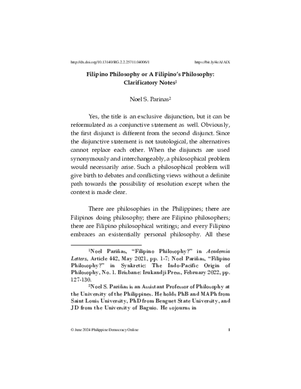 (PDF) FILIPINO PHILOSOPHY CLARIFICATORY NOTES