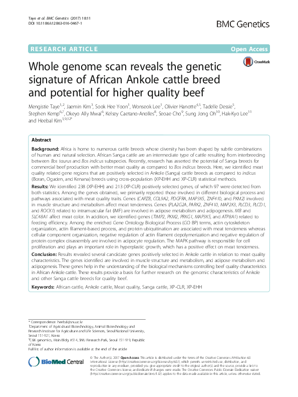 (PDF) Whole genome scan reveals the genetic signature of African Ankole ...