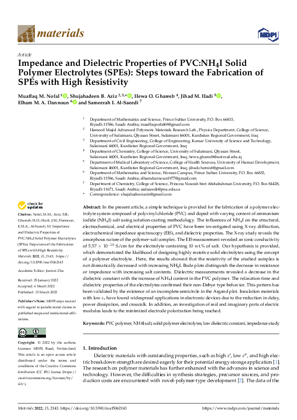 (PDF) Impedance and Dielectric Properties of PVC:NH4I Solid Polymer ...