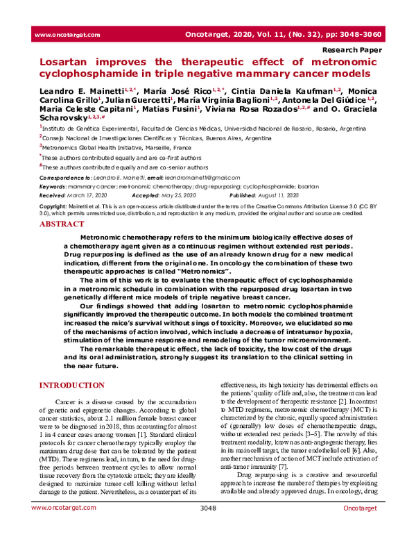 (PDF) Losartan improves the therapeutic effect of metronomic ...