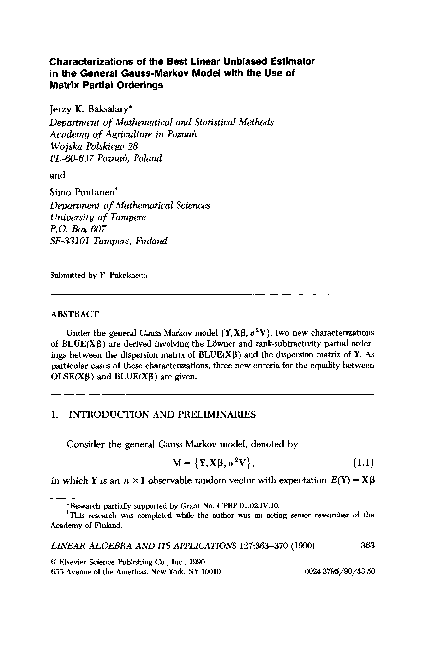 (PDF) Characterizations of the best linear unbiased estimator in the ...