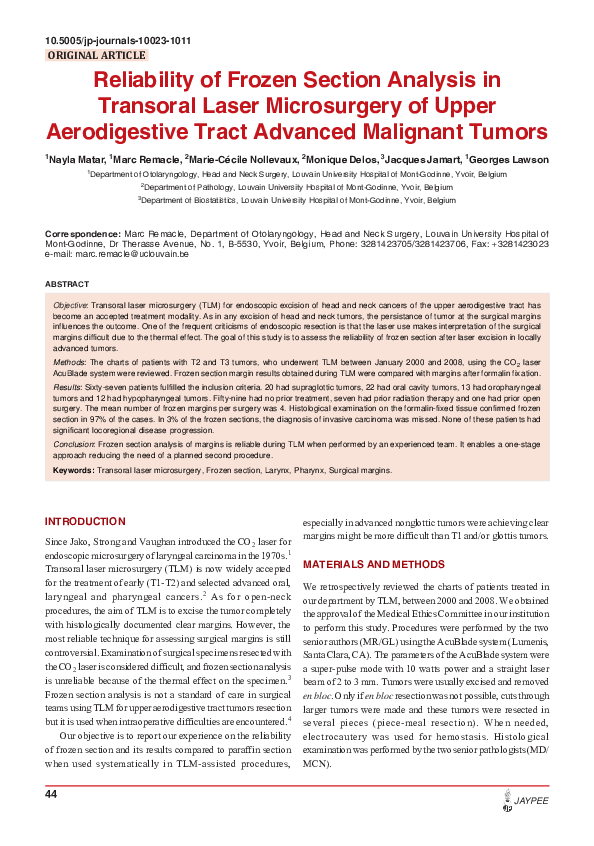 (PDF) Reliability of Frozen Section Analysis in Transoral Laser ...