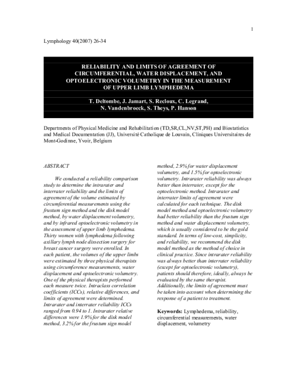 (PDF) Reliability and limits of agreement of circumferential, water ...