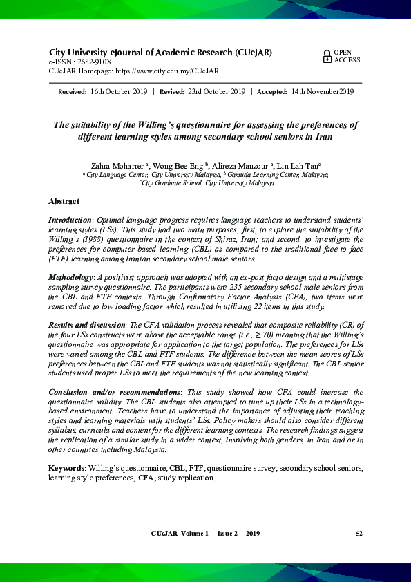 (PDF) The suitability of the Willing's questionnaire for assessing the ...