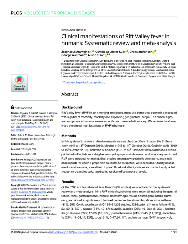 (PDF) Clinical Manifestations of Rift Valley Fever in Humans ...