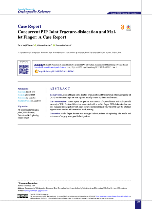 (PDF) Concurrent PIP Joint Fracture-dislocation and Mallet Finger: A ...