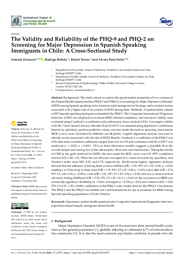 (PDF) The Validity and Reliability of the PHQ-9 and PHQ-2 on Screening ...
